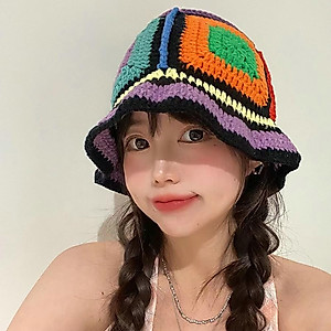 Floral Crochet Hat for Women Handmade Bucket Hats Foldable Multicolor Bucket Cap Casual Fisherman Caps Crochet Sun Hat 2023