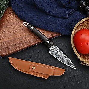 WILDMOK Fruit Knife 3.3 Inch Laser Pattern Kitchen Knife Stainless Steel Fruit and Vegetable Cutting Carving Knives with Leather Case (3.3 Inch Paring knife)