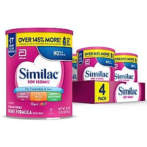 Similac Soy Isomil Infant Formula, for Fussiness & Gas, Plant-Based Protein, Baby Formula Powder, 30.8-oz Value Can, Pack of 4