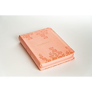 Biblia Para Mujer Reina Valera 1960 con Letra Grande tamano manual 12 puntos Cierre Indice Semil piel color Coral/ Rosado Floral
