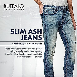 Buffalo David Bitton Men's Slim Ash Jeans, Sandblasted and Worn, 30W x 30L