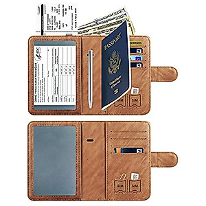 Passport Holder Cover Wallet Travel Essentials Leather Rfid Blocking Case Vacation Luggage Must Haves Travel Accessories for Men Women (2#Brown)