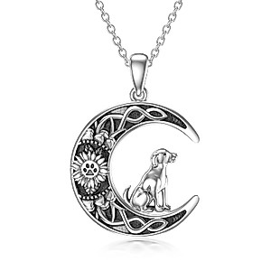 RMREWY Dog Necklaces 925 Sterling Silver Crescent Moon Sunflower Necklace Dog Paw Jewelry Mother's Day Gifts for Women Mom