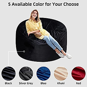 SIMFLAG 4Ft Bean Bag Chair, Memory Foam Filling Bean Bag Chairs with Velvet Cover, Removable and Machine Washable Cover, Giant Bean Bag Chair for Adult - Black