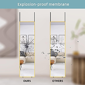 FANYUSHOW Full Length Mirror, Over The Door Mirror or Wall Mirror with Hanging Brackets, Full Body Mirror for Bedrooms, Bathrooms, Living Room, Gold, 50” x 14”