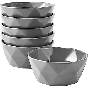 Geometric Ceramic Microwavable Bowls -Oven To Table Bakeware Bowls - Elagent Matte Serving Bowls for Soup, Cereal, Salads, Pasta, Dessert/Snack| Pasta Bowls Set Of 6 | Ramen Bowl (5.3 Inch, Grey)