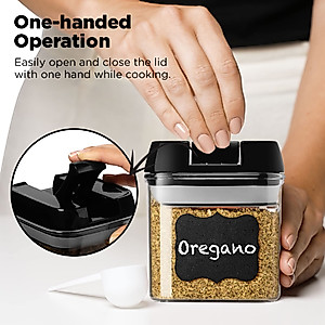 Shazo 9 Pc Airtight Food Storage Containers Set with Lids Plastic Kitchen Cabinet & Pantry Organization Canister Set for Spices, Herbs, Coffee & Tea - BPA Free - 9 Spoons