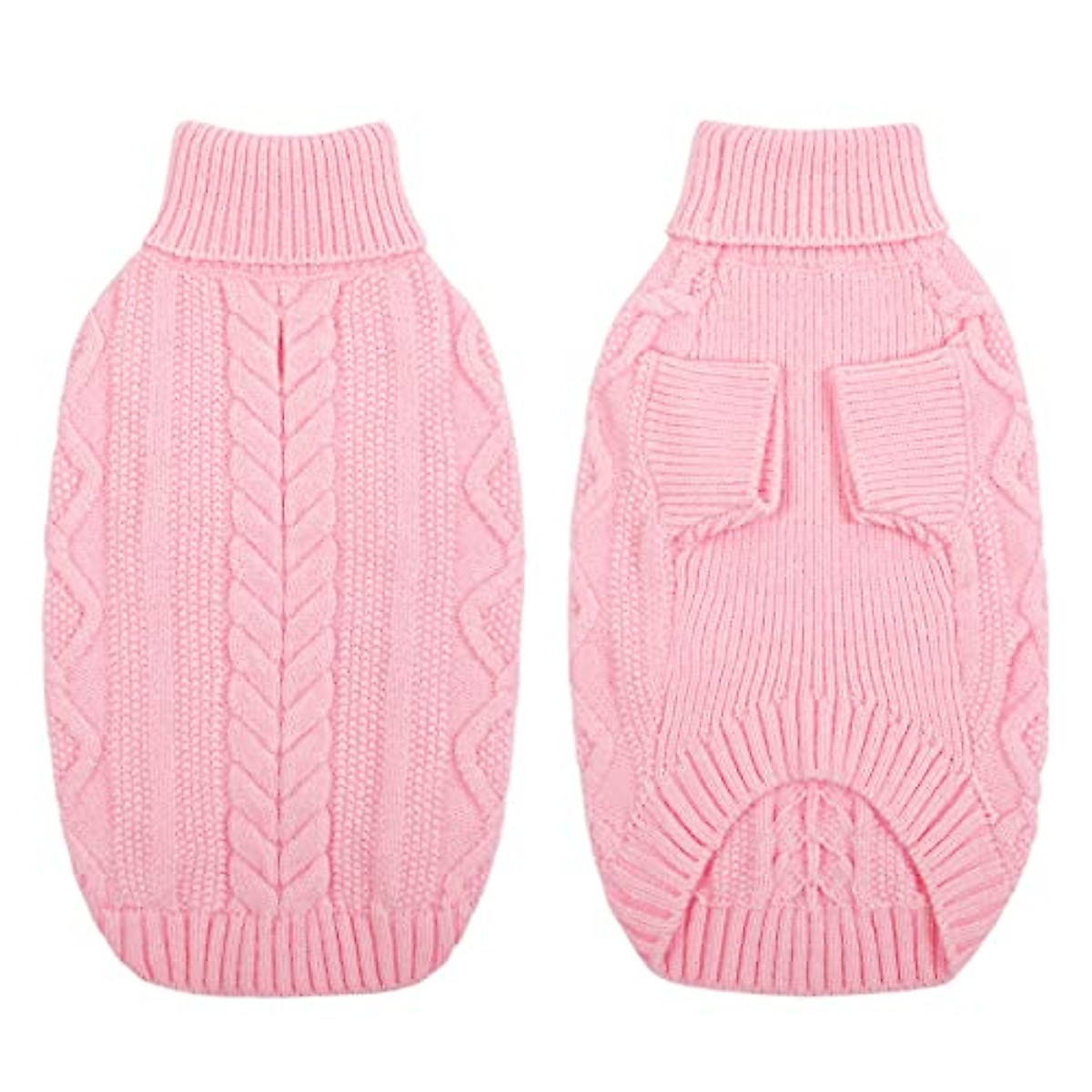 Queenmore Dog Turtleneck Sweater, Classic Cable Knit Cold Weather Thick Sweater for Small Medium Dogs (Pink, S)