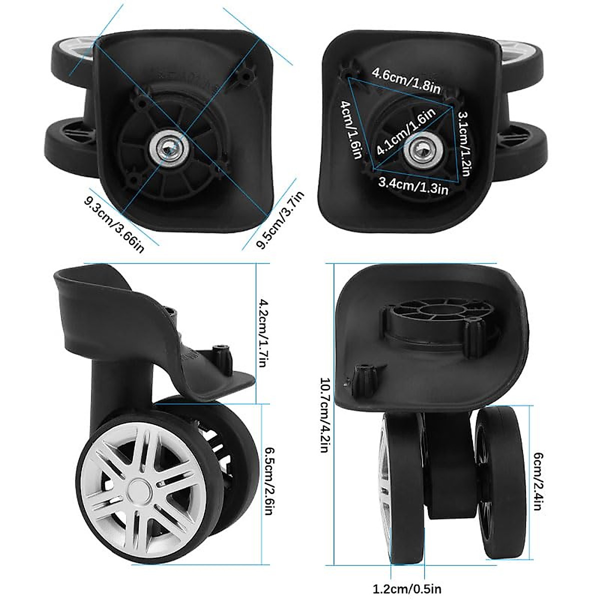 Ladieshow Luggage Wheels,1Pair Suitcase Wheels Replacement Draw‑Bar Box Accessory 360 Swivel Wheel Suitcase Luggage Carrier Wheel Replacement