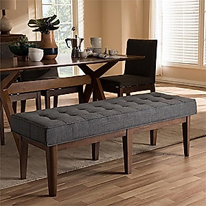 Baxton Studio Lucca Button Tufted Dining Bench in Dark Gray