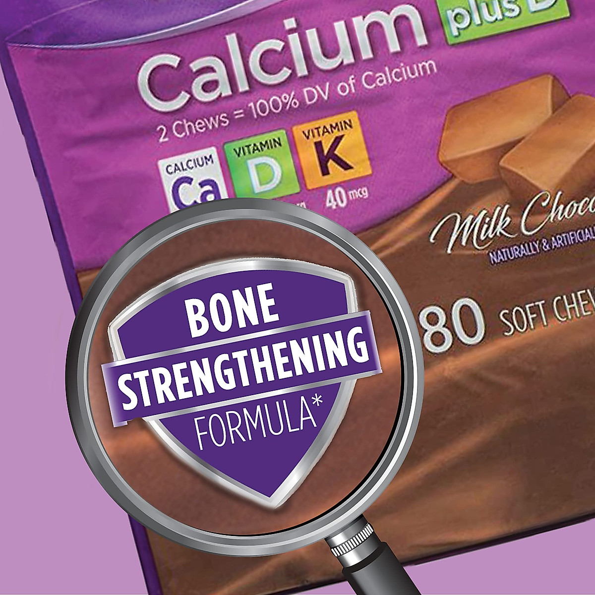 Viactiv Calcium Plus Vitamin D Supplement Soft Chews, Brown, Milk Chocolate, 180 Count