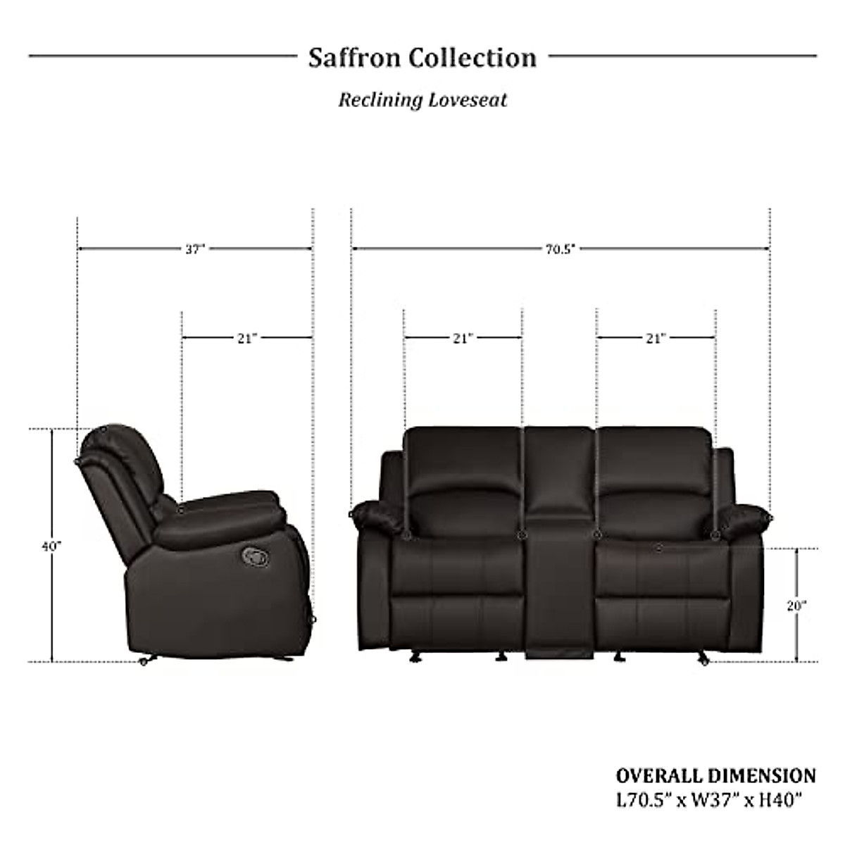 Lexicon Saffron Wall-Hugger Manual Double Glider Reclining Loveseat, Brown