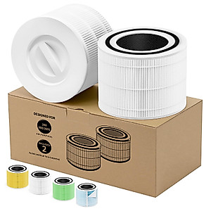 HSIAMEN Air Filter Compatible with Levoit Core 300 & PuroAir 240 Air Purifier, 3-in-1 H13 True HEPA Core 300S P350 Core300-P Filters, Fit Part# Core 300-RF P350-RF, White 2-Pack