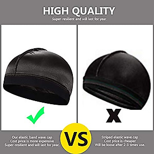 2pcs Silky Stocking Wave Cap, Satin Doo Rags Compression Cap for Men, for 360 540 720 Waves, Regular Style (2pc Black)