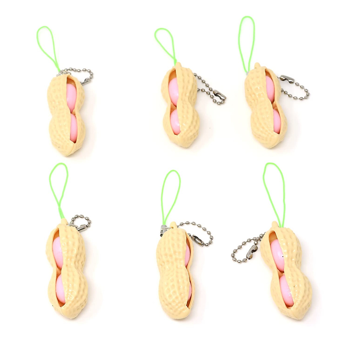 Honbay 6PCS Cute Peanut Decompression Toy Squeeze Peanut Fidget Toy Extrusion Peanut Keychain Keyring Stress Relieving Keychain Toys