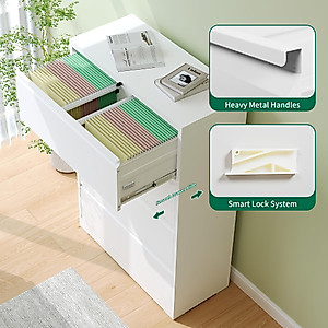 BIZOEIRON 4 Drawer Lateral File Cabinet with Lock, Metal Filing Cabinets for Home Office, Steel Storage Wide File Cabinet for Letter/Legal/F4/A4 Size with Hanging Bars, Assembly Required (White)