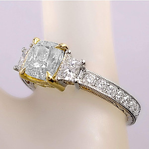 Bridal Set 3 CT 3 Stone Cushion Cut Moissanite Engagement Rings for Women 14k White Gold Free Engraving Size 9