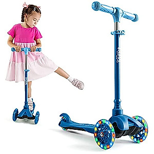 Kicksy - Kids Scooter - Toddler Scooter for Kids 2-5 Adjustable Height - 3 Wheel Scooter for Kids Ages 3-5 Boys & Girls - Kids Three Wheel Scooter with Light Up LED Wheels