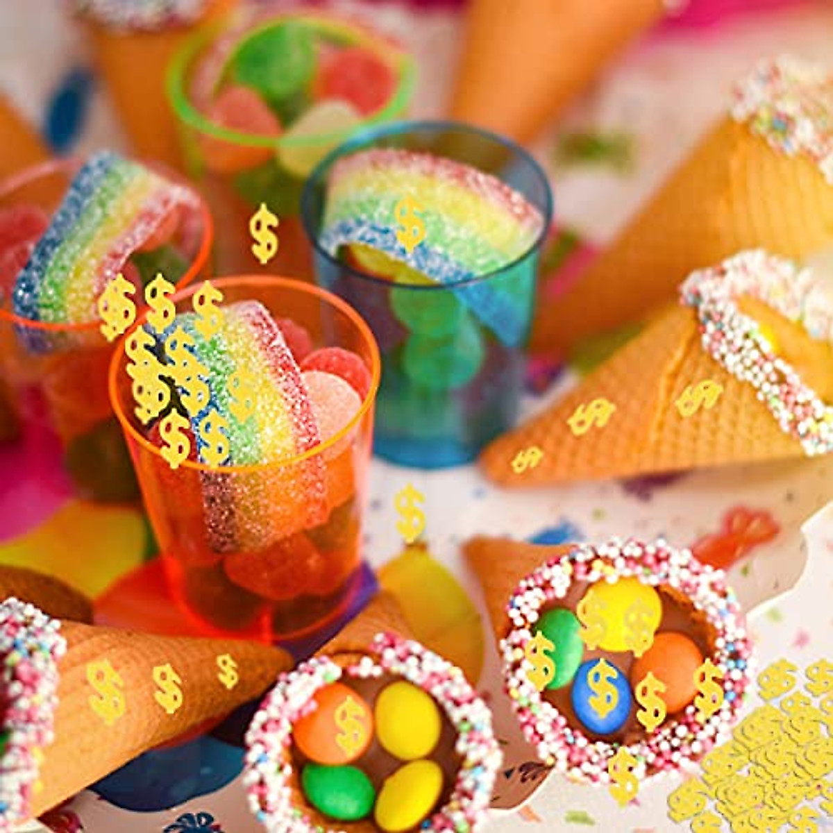 500Pcs Confetti Craft Sign, Money Sign Gold Money Sign Sequins, Glitter Gold Money Sign, Table Scatters Throwing Confetti for Casino Wedding Party Baby Bridal Shower Decorations Golden