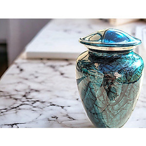 Beautiful Ocean Blue Urns for Human Ashes Adult Female, Burial Urns, Decorative Urns, Funeral Urns, Cremation Urns for Women and Men - 1 Large Urn (Blue)