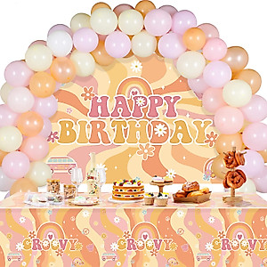 Groovy Birthday Party Decorations Retro Hippie Boho Party Supplies Daisy Flower Backdrop Tablecloth Balloons Kit Boho Two Groovy Party Decorations for Girls Kids Birthday Baby Shower
