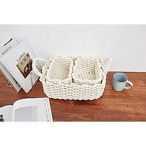 Woven Baskets, Set of 3 for Home, Office, Dorm Room, Living Room, Bedroom, Bathroom, Nursery Storage and Organization (WHITE)