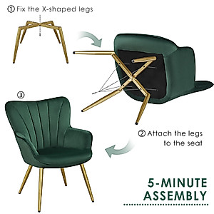 Yaheetech Velvet Accent Chair, Modern Armchair with Wing Side and Metal Legs, Cozy and Soft Padded and High Back for Living Room/Home Office/Bedroom, Set of 2, Green