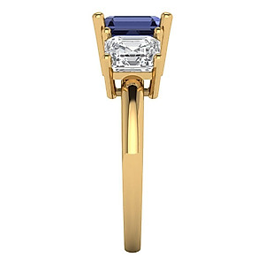 Clara Pucci 3.35 Square Emerald Baguette Cut Engraving 3 stone Faux Blue Sapphire Designer Solitaire Statement Ring 18K Yellow Gold 10.5