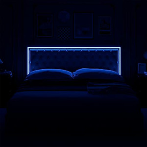 Keyluv Queen Upholstered LED Bed Frame with 4 Drawers, Velvet Platform Storage Bed with Adjustable Button Tufted Headboard and Solid Wooden Slats Support, No Box Spring Needed, Beige