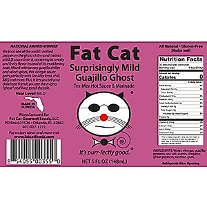 Surprisingly Mild Guajillo Ghost Tex-Mex Hot Sauce and Marinade by Fat Cat Gourmet - Savory Smoky Flavor - Mild Heat - For Tacos, Burritos, Fajitas - Gluten Free, Vegan & Keto Friendly - 3 Bottles