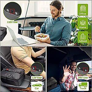 Portable Oven, 12V 24V 110V Car Food Warmer Portable Personal Mini Oven Electric Heated Lunch Box for Meals Reheating & Raw Food Cooking for Road Trip/Camping/Picnic/Family Gathering(Black)