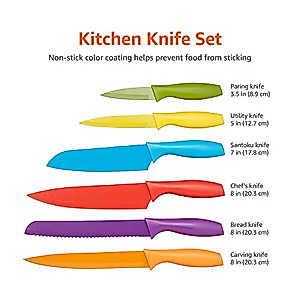 Amazon Basics 12-Piece Color-Coded Kitchen Knife Set, 6 Knives with 6 Blade Guards