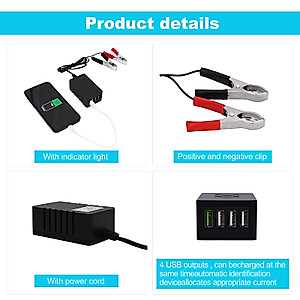 YIPIN HEXHA DC Converter with Battery Clip 12V/24V to 5V 4USB Port DC Power Adapter Buck Charging Module for Apple Android Phone Charging