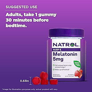 Natrol 5mg Melatonin Gummies, Sleep Support for Adults, Melatonin Supplements for Sleeping, 60 Strawberry-Flavored Gummies, 30 Day Supply