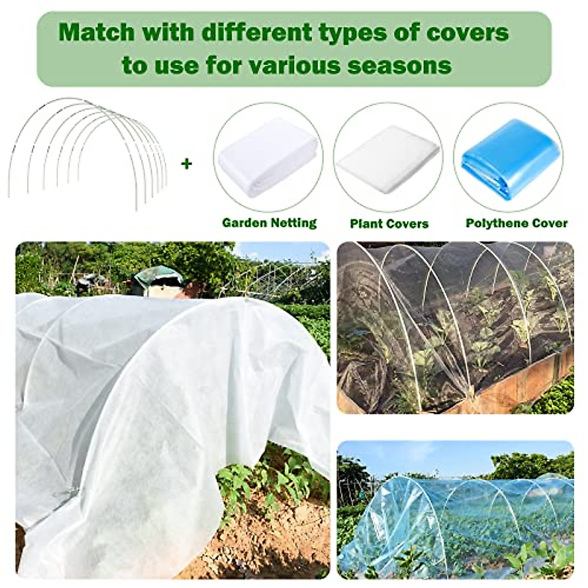 hannger 6 Sets of Greenhouse Hoops Grow Tunnel 32Pcs Row Cover Hoops - 7ft Long Garden Hoops for Raised Beds with Rust-Free Fiberglass Support Hoops Frame - DIY Plant Support Garden Stakes