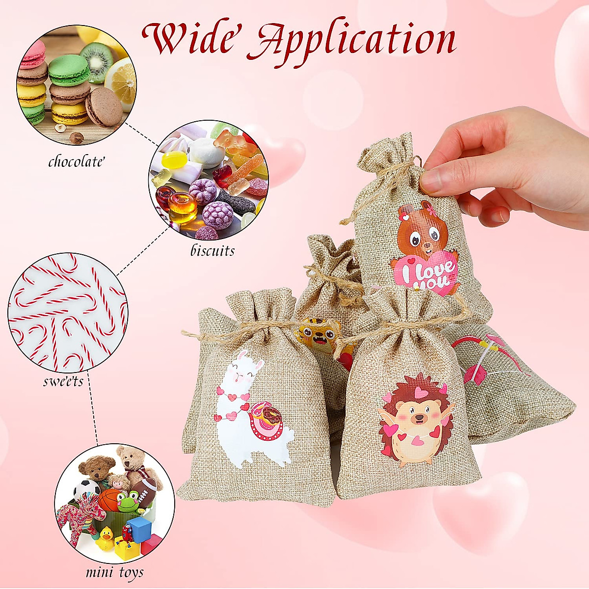 CCINEE 36PCS Valentine's Day Burlap Bags, 4"x6" Heart Love Shaped Drawstring Gift Bags Candy Pouches Linen Pockets for Valentine's Day Wedding Birthdays Party Favor Gift Bags