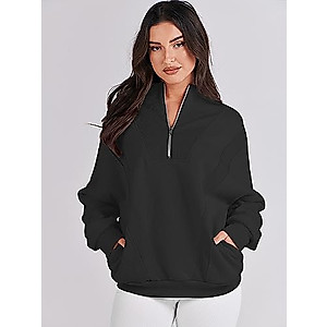 Caracilia Womens Half Zip Sweatshirts Long Sleeve Oversized Cute Hoodies Teen Girls Y2K Fall Winter Trendy Quarter Zip Loose Fit Outfits Sweater 2023 Fall Fashion C115A1-heise-XL Black