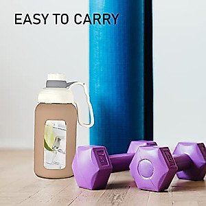 Zenbo 42oz Glass Water Bottle with Straw, Motivational Water Bottle with Silicone Sleeves and Handle,Leakproof BPA Free Wide Mouth Water Jug for Gym,Working,Outdoor