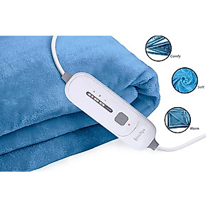 Electric Throw Heated Blanket - 50" x 60" Blue Fast Heating Blanket, 10 Heat Levels, 4 Hours Auto Shut-Off - Electric Blanket Throw Portable Heated Lap Pad - Machine Washable Heated Throw Gift…
