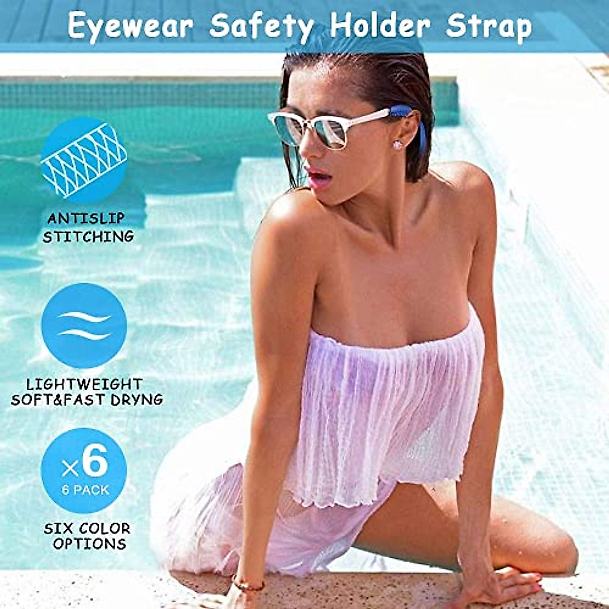 YIKATO [Length Upgrade] 6 Pack Neoprene Glasses and Sunglasses Strap, Anti Slip Sports Eyewear Retainer Holder Strap (Multicolor-6pcs)