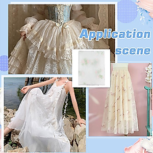 FINGERINSPIRE 1 Yards Embroidered Tulle Lace 59inches Wide Pink Floral Embroidered Lace Fabric Polyester White Tulle Embroidered Floral Sewing Fabric for DIY Clothing Dresses Wedding Decoration