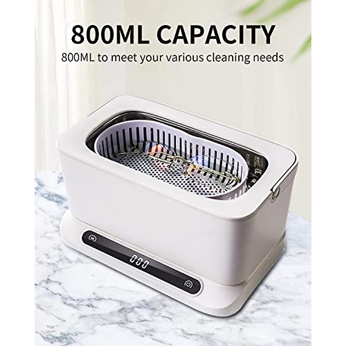 GERCY Ultrasonic Jewelry Cleaner, 800ml Sonic Cleaner Machine with 4 Digital Timer for Eyeglasses, Silver, Rings, Watches, Razors, Coins, Makeup Brushes for Gifts