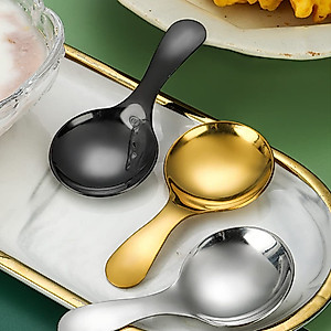 5PCS Short Handle Spoon, Stainless Steel Mini Spoons Thickened Small Round Spoon For Salt Condiments Dessert Tea Coffee (Black)