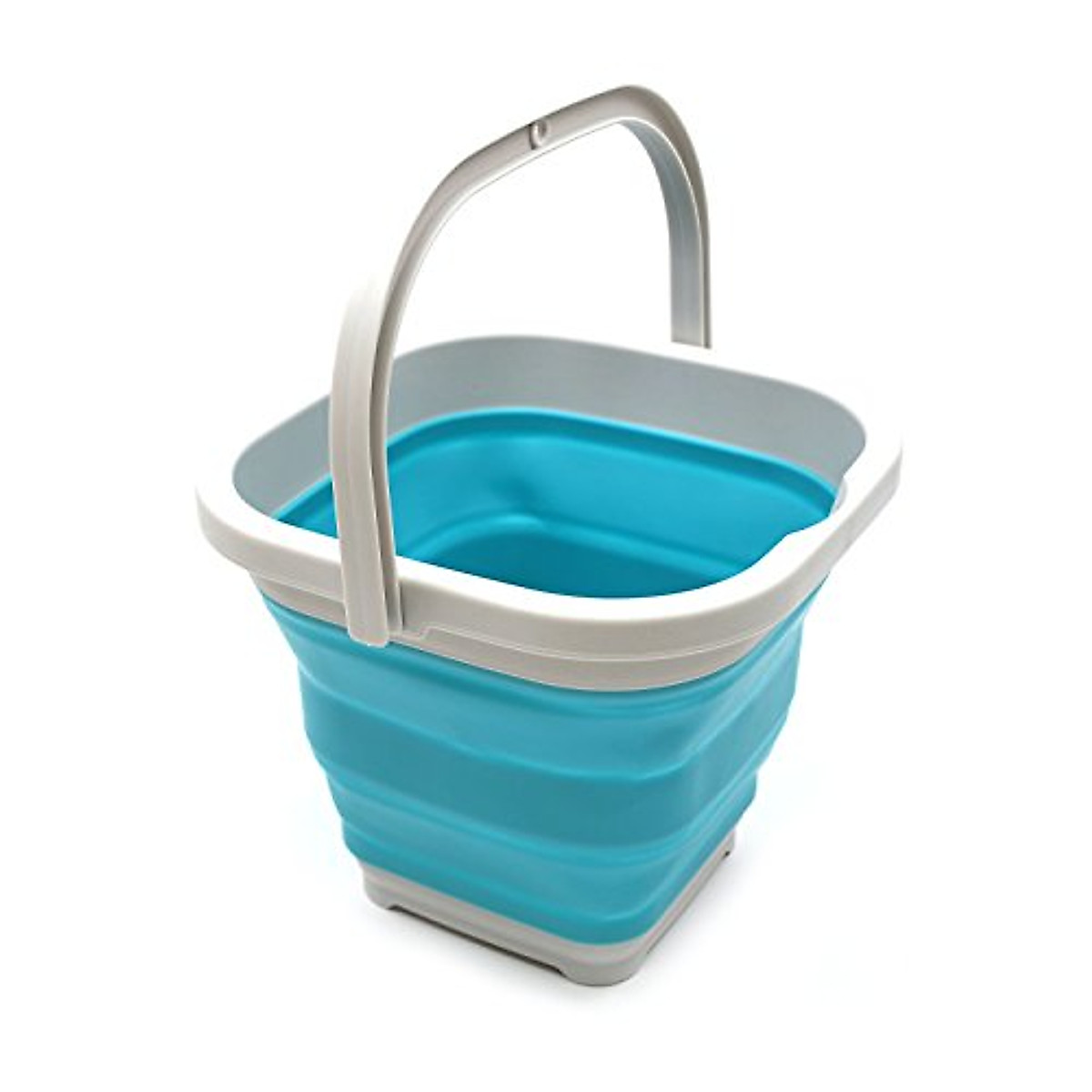 SAMMART 5L (1.3 Gallon) Sqare Collapsible Plastic Bucket - Foldable Square Tub - Portable Fishing Water Pail - Space Saving Outdoor Waterpot (1, Bright Blue)