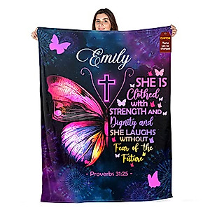 Jesuspirit Personalized Christian Fleece Blanket - Healing Butterfly Purple & Pink Blankets - Custom Name Bible Scripture Blanket - Get Well Soon Gifts For Women - Inspirational Gifts For Mom, Grandma