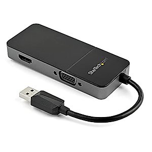 USB 3.0 to HDMI and VGA Adapter - 4K/1080p USB Type-A Dual Monitor Multiport Adapter Converter - External Video Graphics Card for Multiple Screens - Multi Display USB Adapter