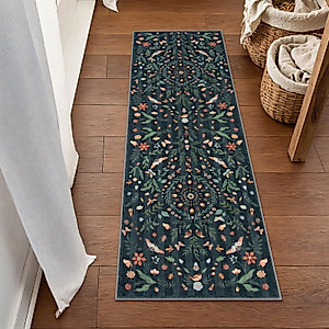 Lahome Insect Botanical 2x6 Washable Rug Runners for Hallways Non Slip,Black Bathroom Carpet Runner Kitchen Runner Rugs Non Skid,Soft Non-Slip Entryway Indoor Runners for Laundry Bedroom(Black,2x6)