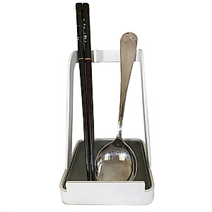 PnD Kitchen utensil and iPad holder,Pot lid stand holder spoon rest,Kitchen tools silicone spoon holder,Metal pot lid holder tower ladle holder,Cooking Utensil Rest - White,3.9 inchx3.9 inchx5.9 inch