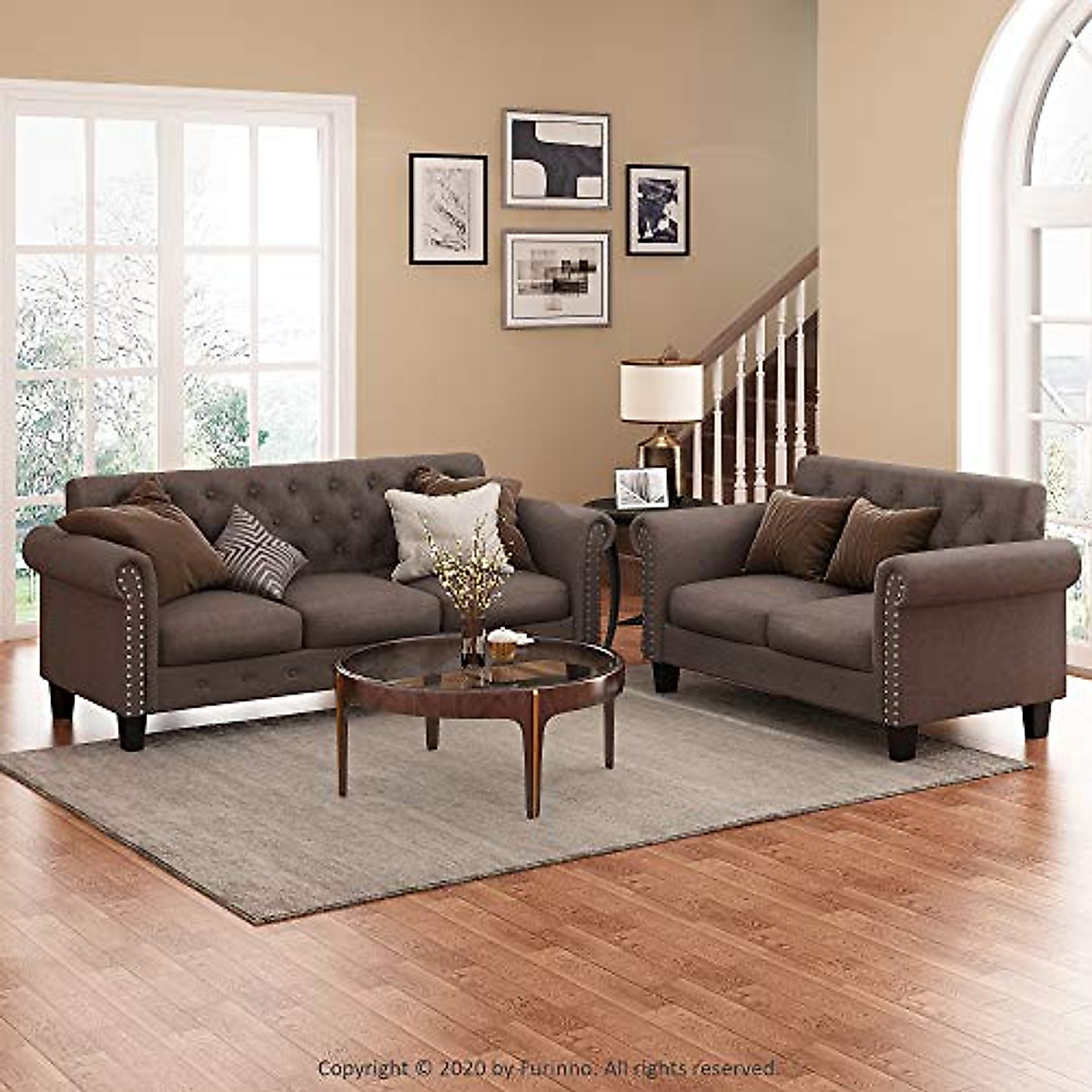 Furinno Bastia Vintage Modern Chesterfield Button Tufted Loveseat/Sofa Couch for Living Room, Brown Faux Leather