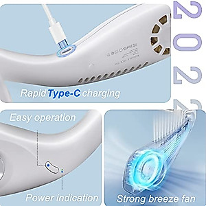 Homepeaz Portable Neck Fans, Wearable Fan Back Of Neck with Unique Back Motor, Bladeless Rechargeable Neck Cooler, Leafless Hanging Personal Fan AC USB Battery Operated…
